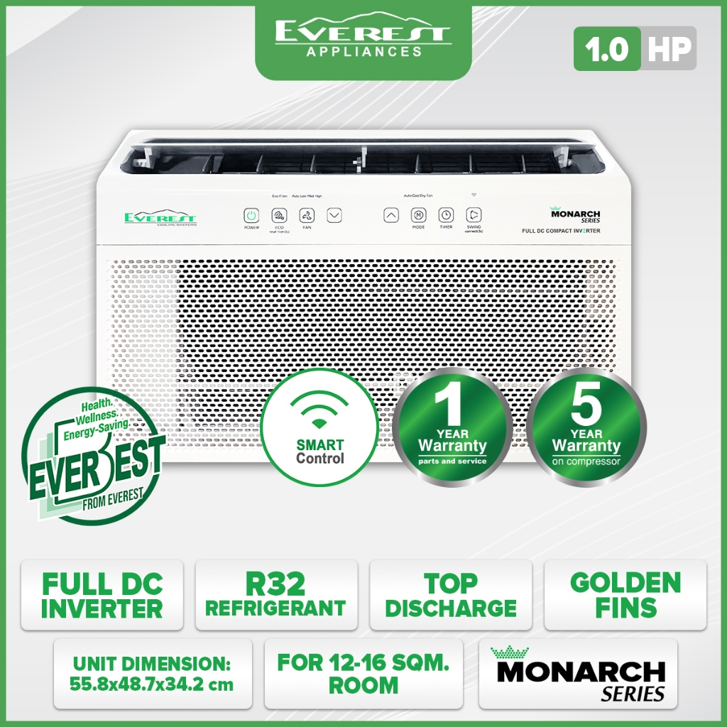 EVEREST 1.0 HP Inverter Window Type Aircon/ Full Dc/ Wifi Function ...