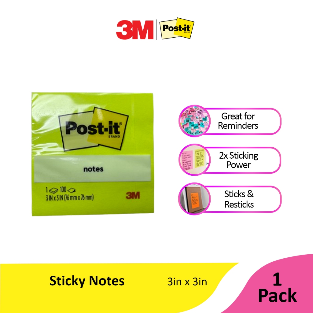 3M Post-it Sticky Notes 654-24ASST CP LIME, 3x3, 90 sheets, 3x3, 100 ...