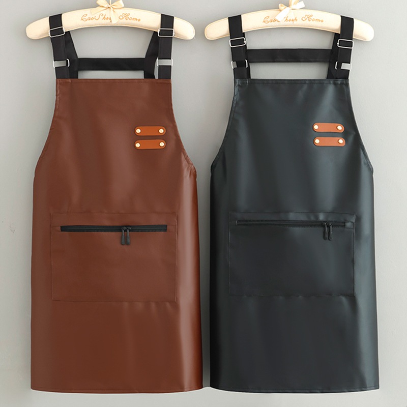 Waterproof Oil-proof Apron Kitchen Cooking Aprons PU Leather Apron Home ...