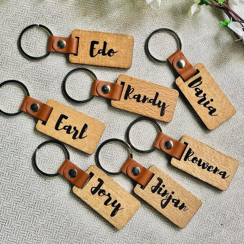 Laser Engraved Leather Wood Keychain | Shopee Philippines