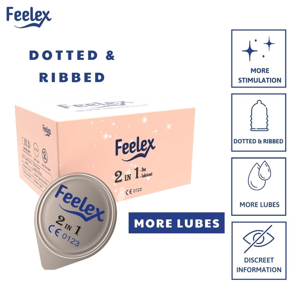 Feelex 2in1 Condom with dotted and ribbed, safe and discreet, natural ...