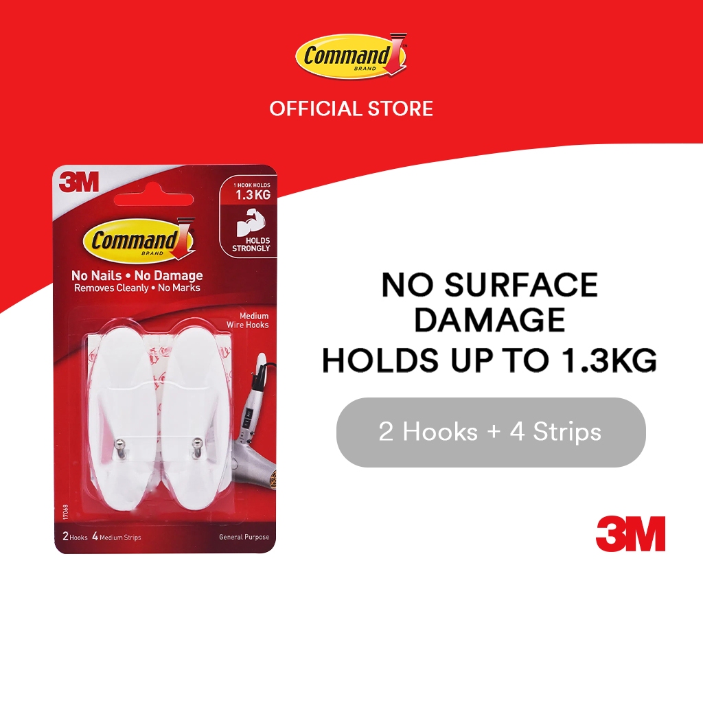 3M™ Command™ Wire Hooks Medium 17068, 2 Hooks + 4 Strips | Shopee ...