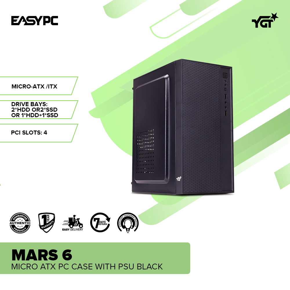 EasyPC| YGT Mars 6/ 7 Micro ATX PC Case with PSU Black | Shopee Philippines