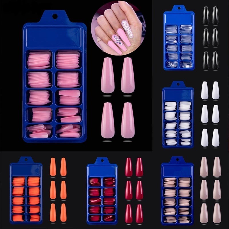 100PCS 24Pcs Candy Color Full Cover Fake Nails Nail Art Nail Decoration ...
