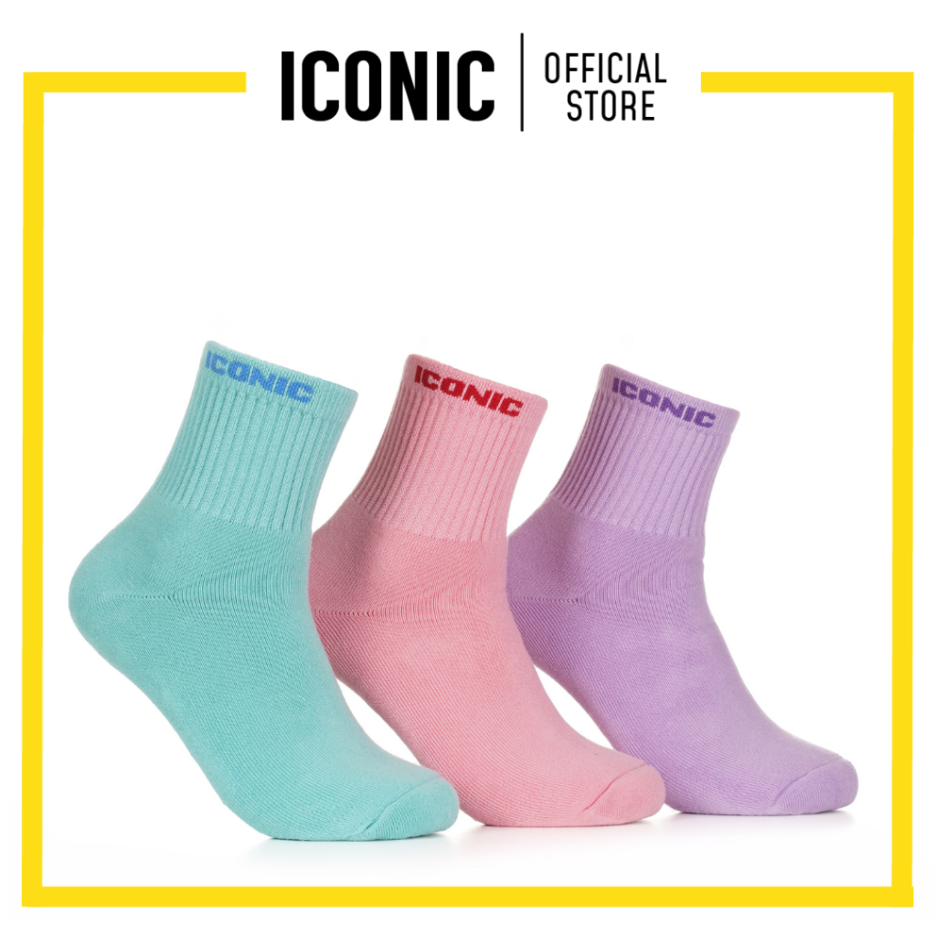 Iconic Socks Basic WOMENS 3 in 1 Multi Color Athletic Mid Length Sports ...