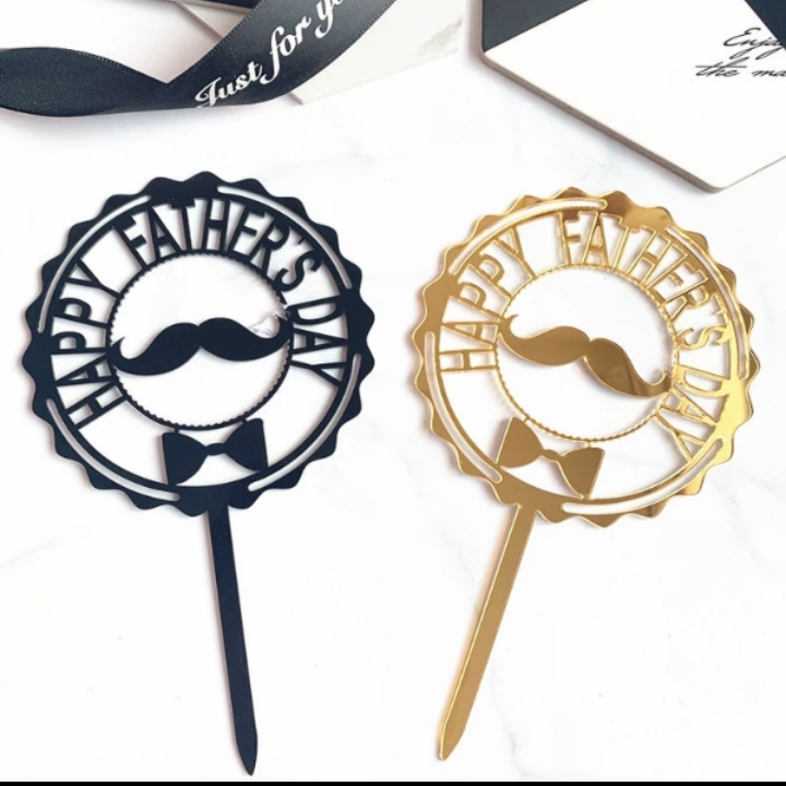 Happy Fathers Day Mustache Bowknot Acrylic Cake Topper Baking Props
