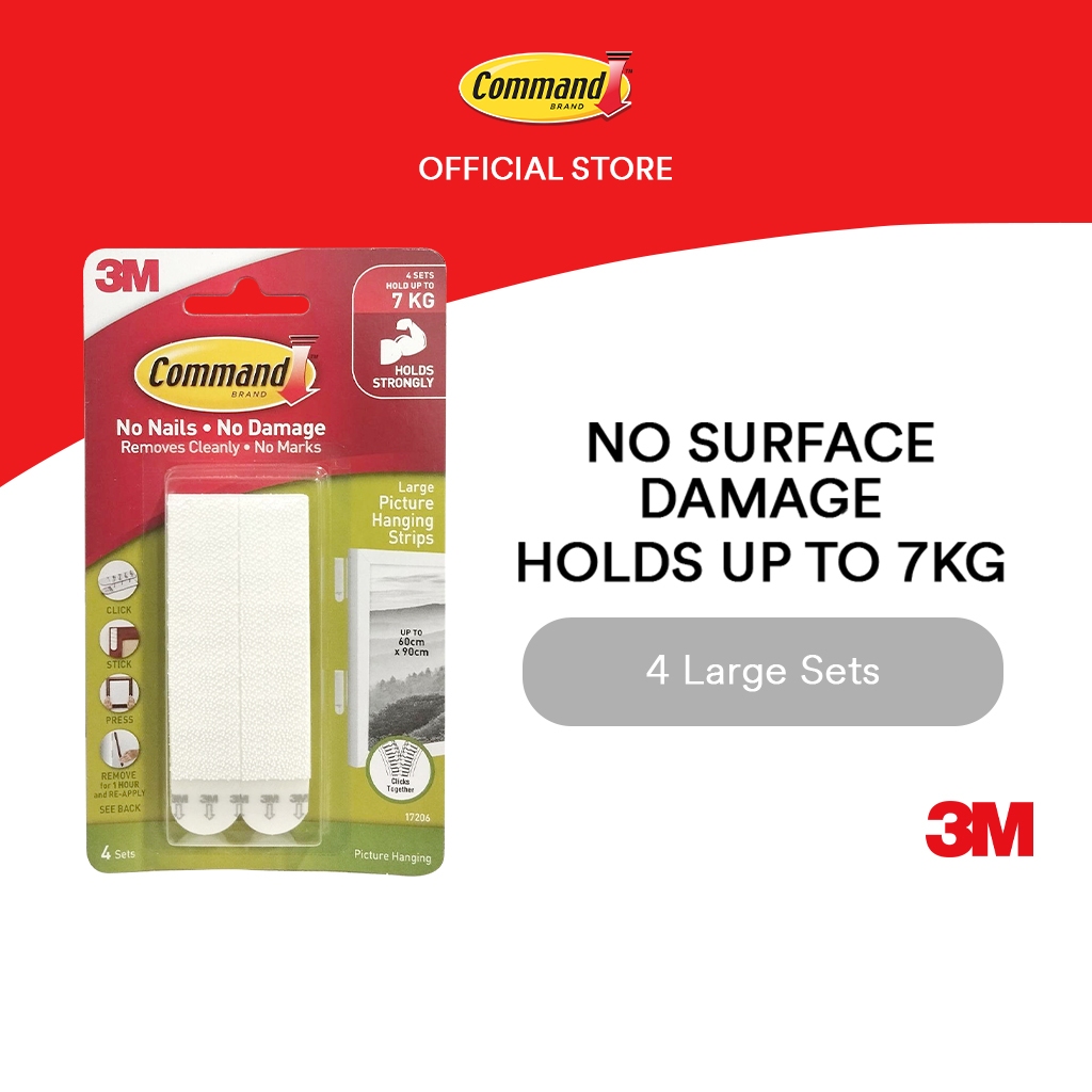3M™ Command™ Large Picture Hanging Strips White 4 Sets, 17206 Holds up ...