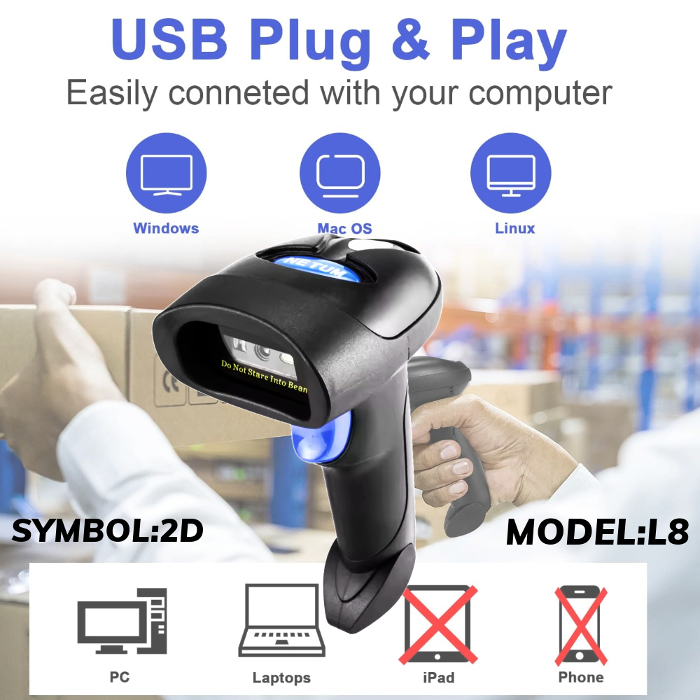 NetumScan QR Barcode Scanner with Stand, 3 in 1 Wireless 1D 2D Bar Code ...