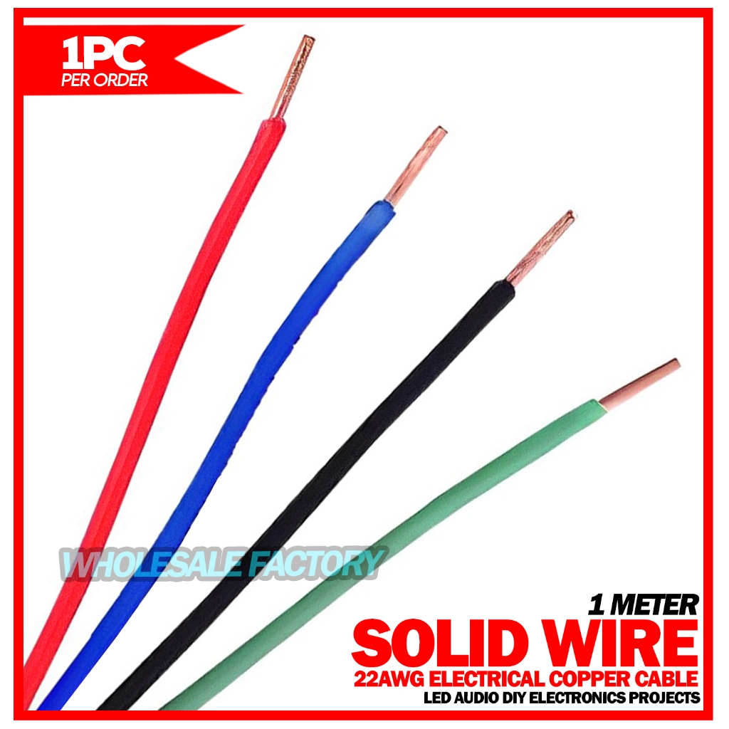 Solid Wire 22 AWG 1 Meter Electrical Copper Cable LED Audio DIY ...