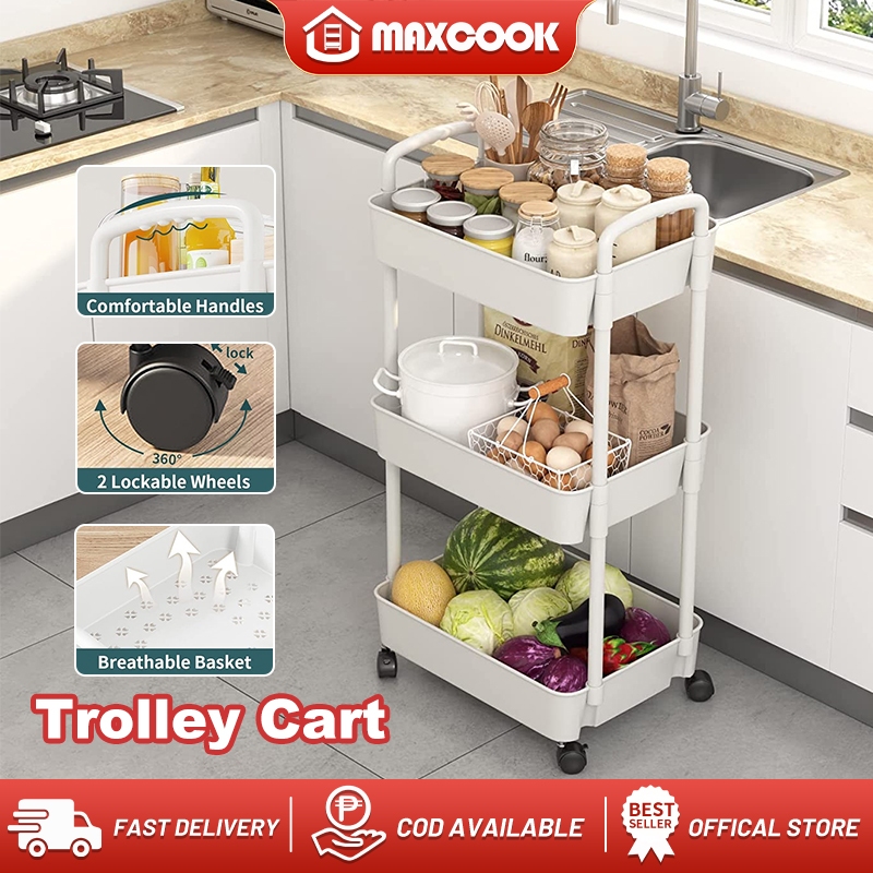 MAXCOOK 3 Tiers Trolley Cart Organizer Kitchen Storage Rack Organizer ...