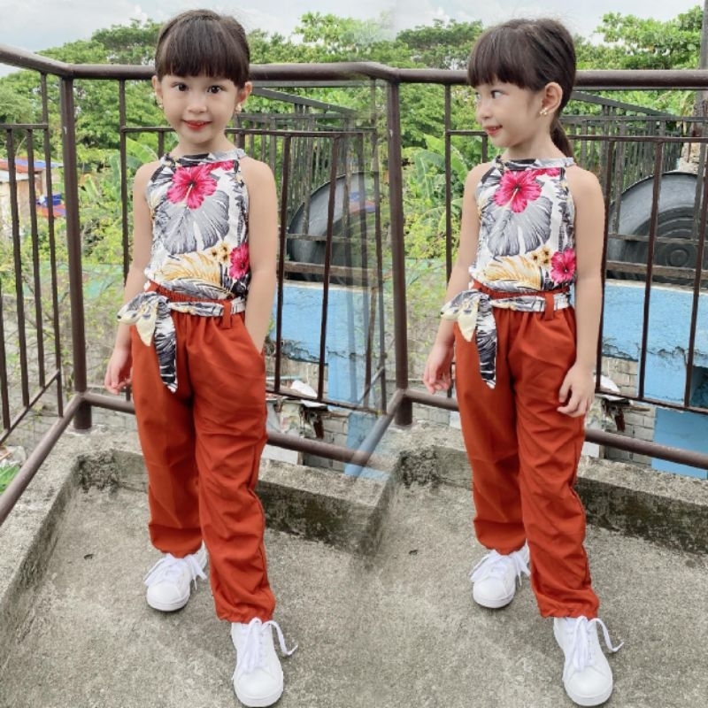 Printed halter top trouser terno for kids girl 3-5yo (top,pants,belt ...