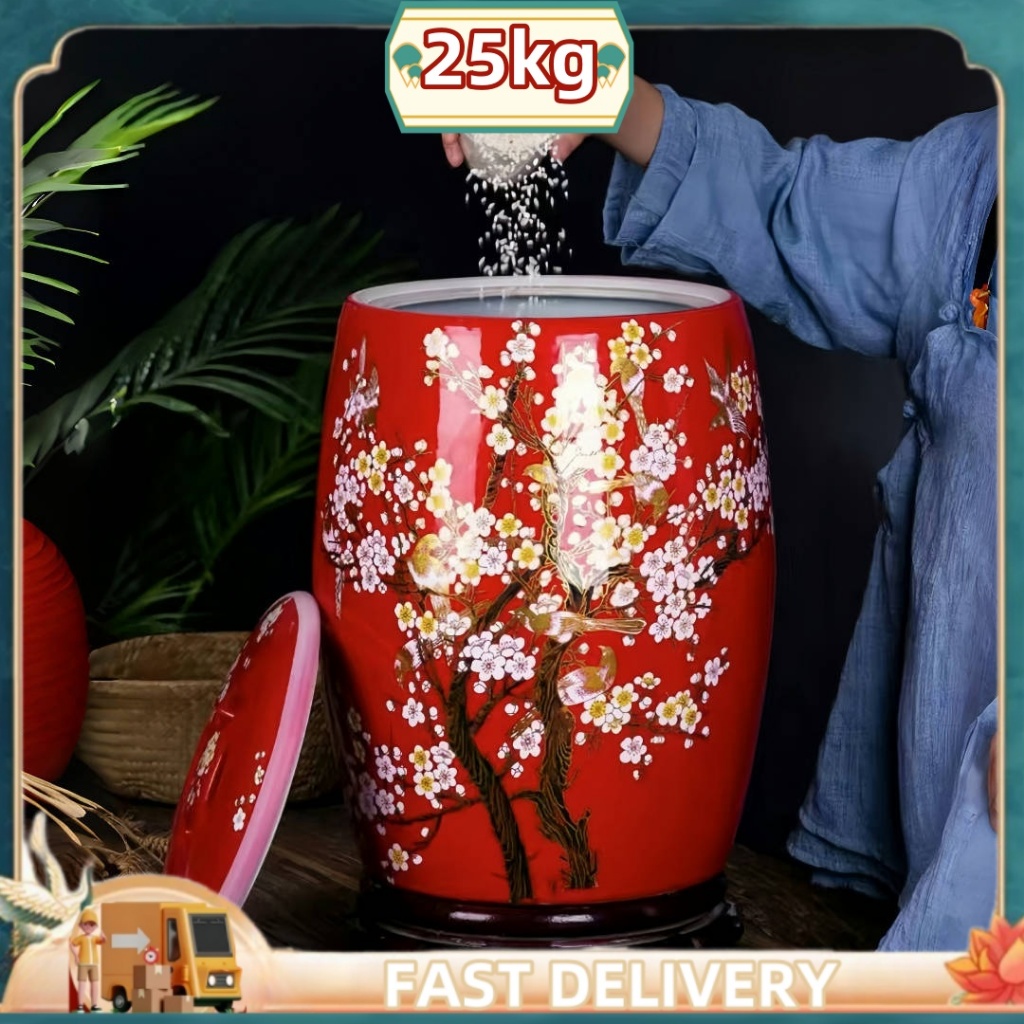 Big ceramic rice jar with lid rice storage container aesthetic food ...