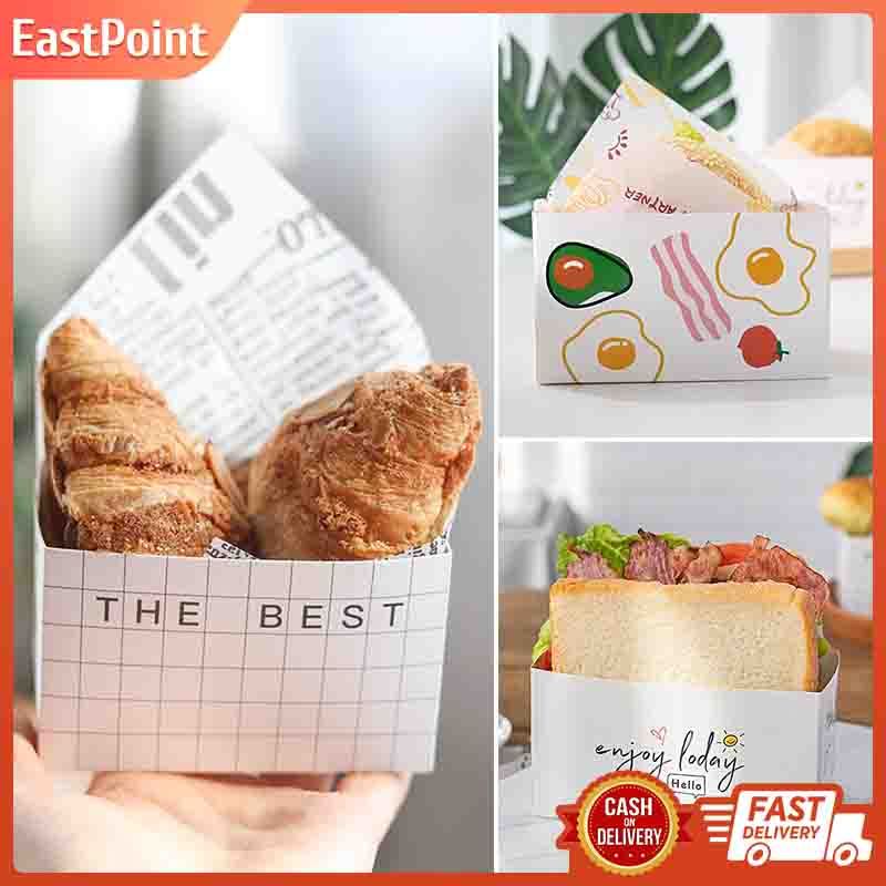 50 PCS Burger Egg Drop Box Sandwich Wrapper Disposable Take-out Carton ...