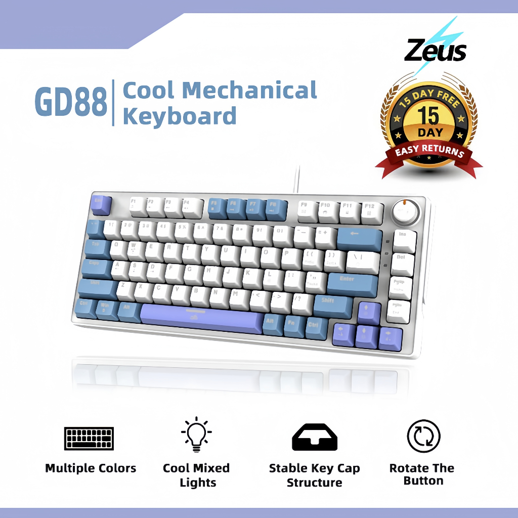 Zeus Hot Swappable Mechanical Gaming Keyboard Wired 82 Keys Color ...