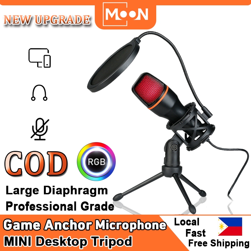 MOON USB Condenser Microphone RGB Gaming Mic PC Recording Live Karaoke ...