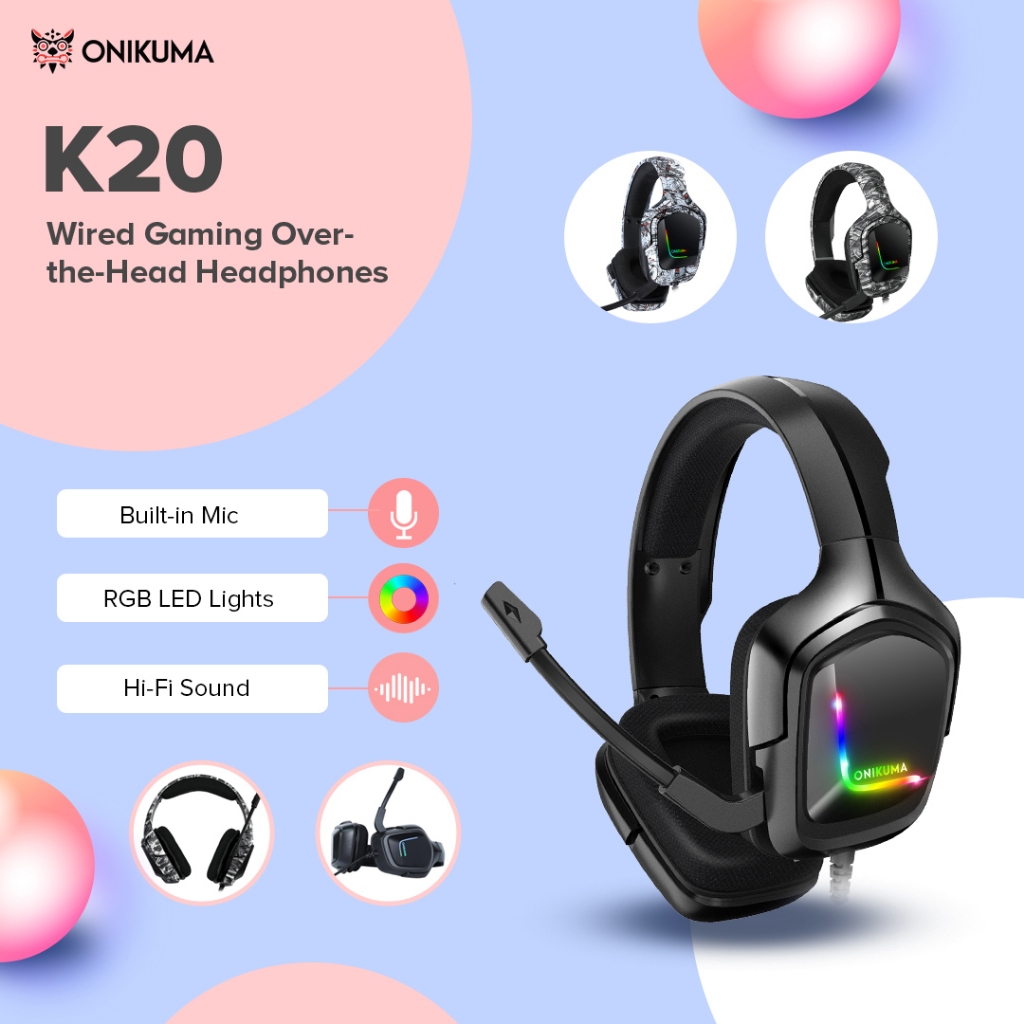 Onikuma K20 Wired Gaming Headset With Mic Noise Cancelling RGB Gaming ...