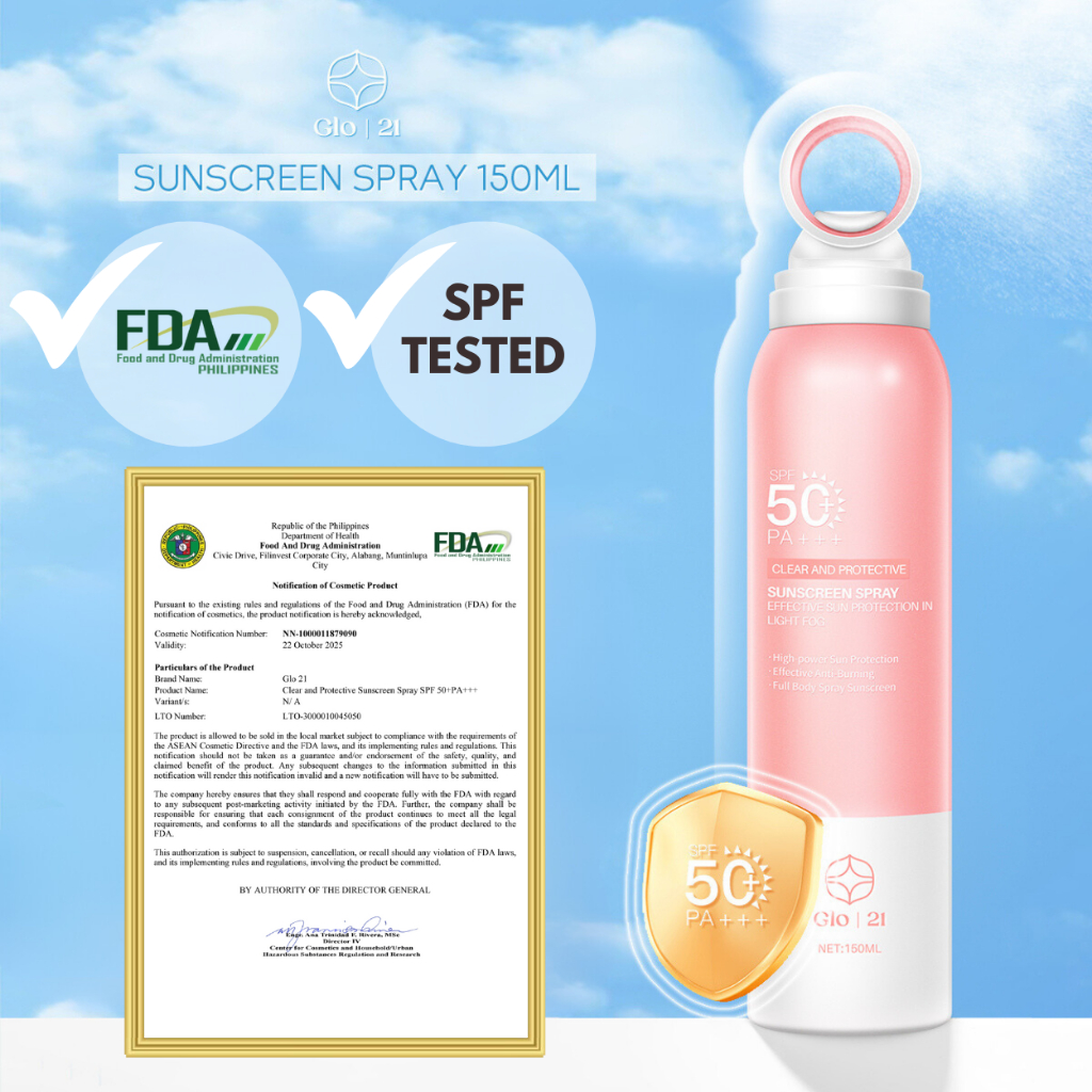 GLO21 SPF50+ Waterproof UV Protection High Power Sunscreen Spray ...