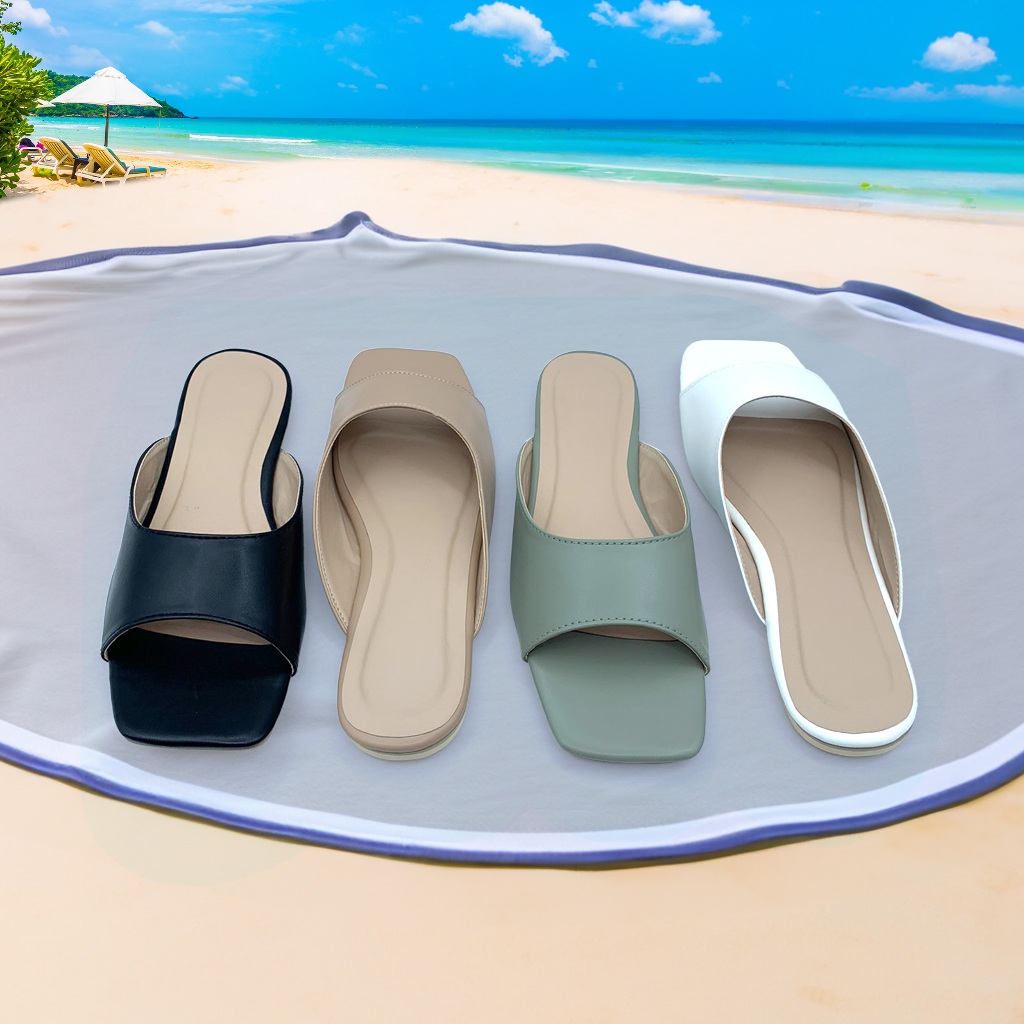 R&A068 Flat Square Toe with Single Peep Toe Strap Upper in Vegan ...