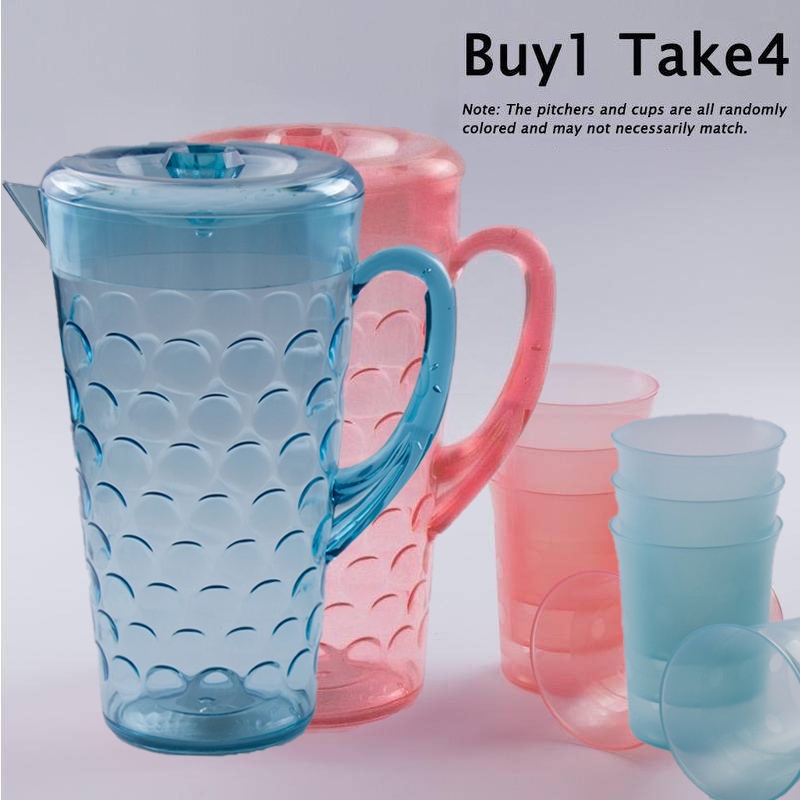 [ Buy 1 Take 4 ] 1500ml Plastic Pitcher With 4 Cups Colorful Large ...