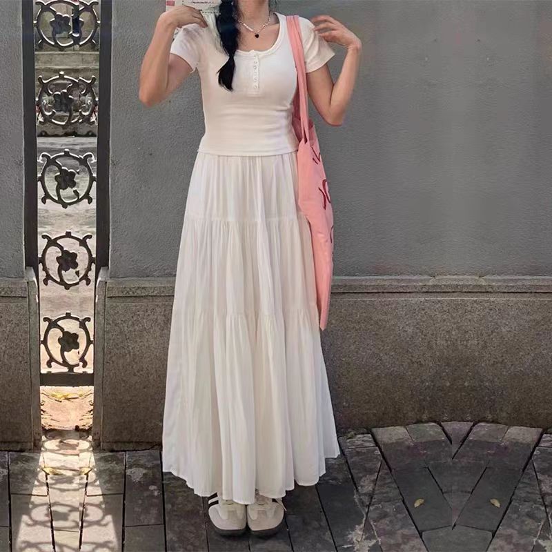 Kinwoo Ruffle Pleat Summer Maxi Skirt | Shopee Philippines