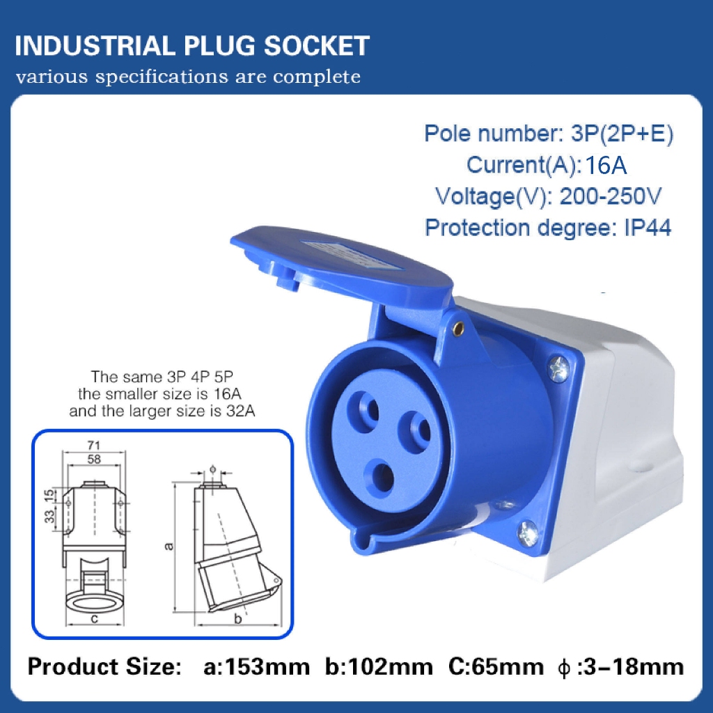 Electrical Industrial Plug and Socket 16A/32A 3P 4P 5P IP44 Waterproof Plug and Socket | Shopee ...