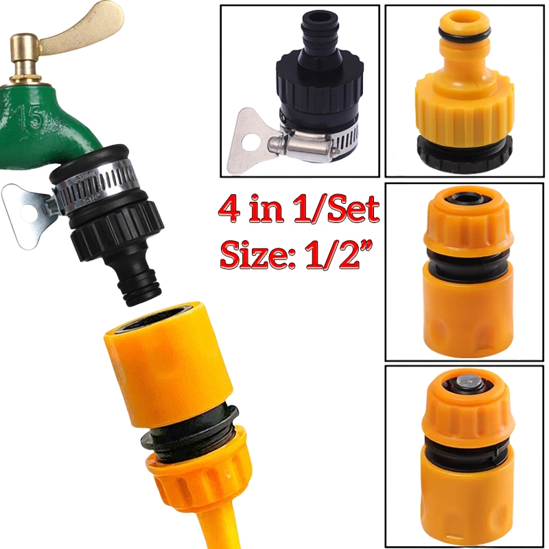 4Pcs Garden 1/2 Quick Coupling Hose Connector Hose Connection Adapter ...