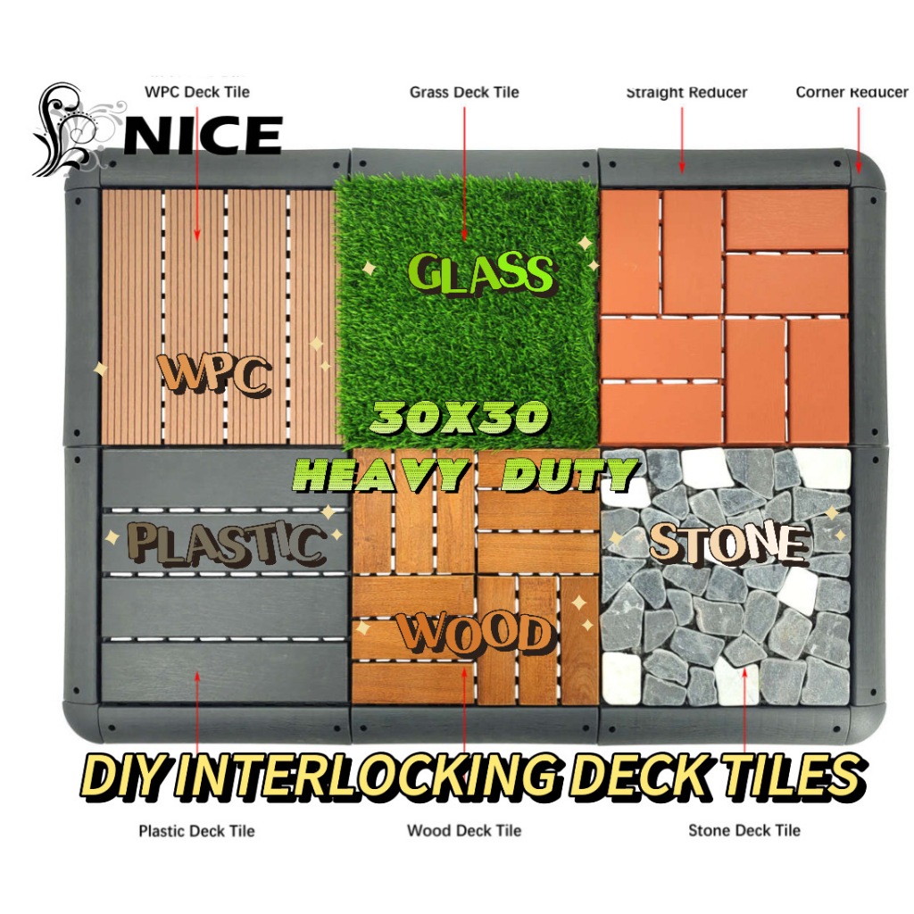 NICE HEACY DUTY DIY Interlocking Deck Tiles STONE WOOD PVC GRASS FLOOR ...