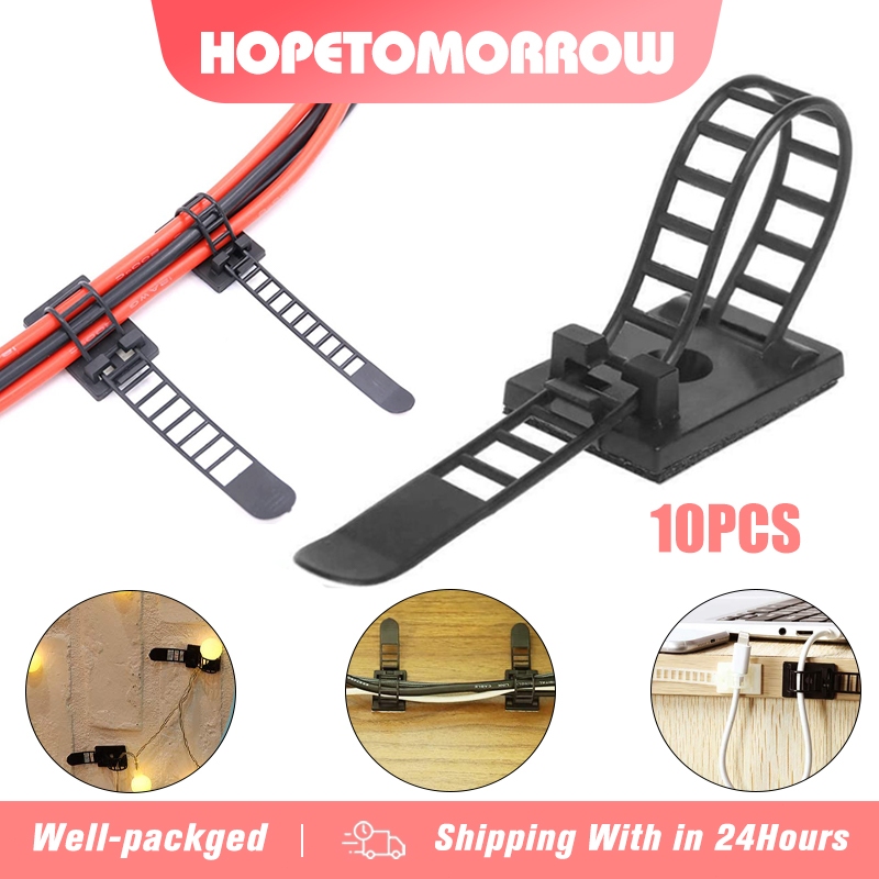 10PCS Adjustable Adhesive Cable Ties Fix Holder Desktop wire management ...