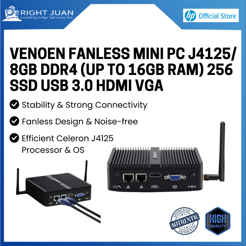 Venoen Fanless Mini PC J4125/ 8GB DDR4 (up to 16GB RAM) 256 SSD USB 3.0 ...