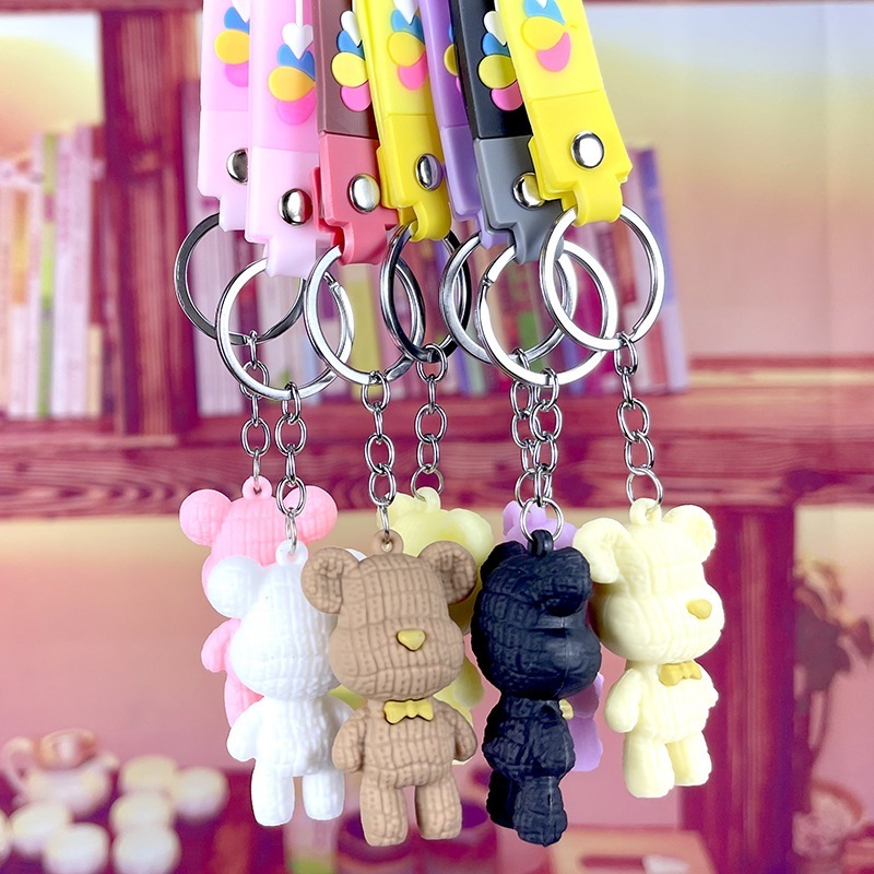 1PC Cute Cartoon Bear Keychain Colorful PVC Doll Key Rings DIY Handmade ...