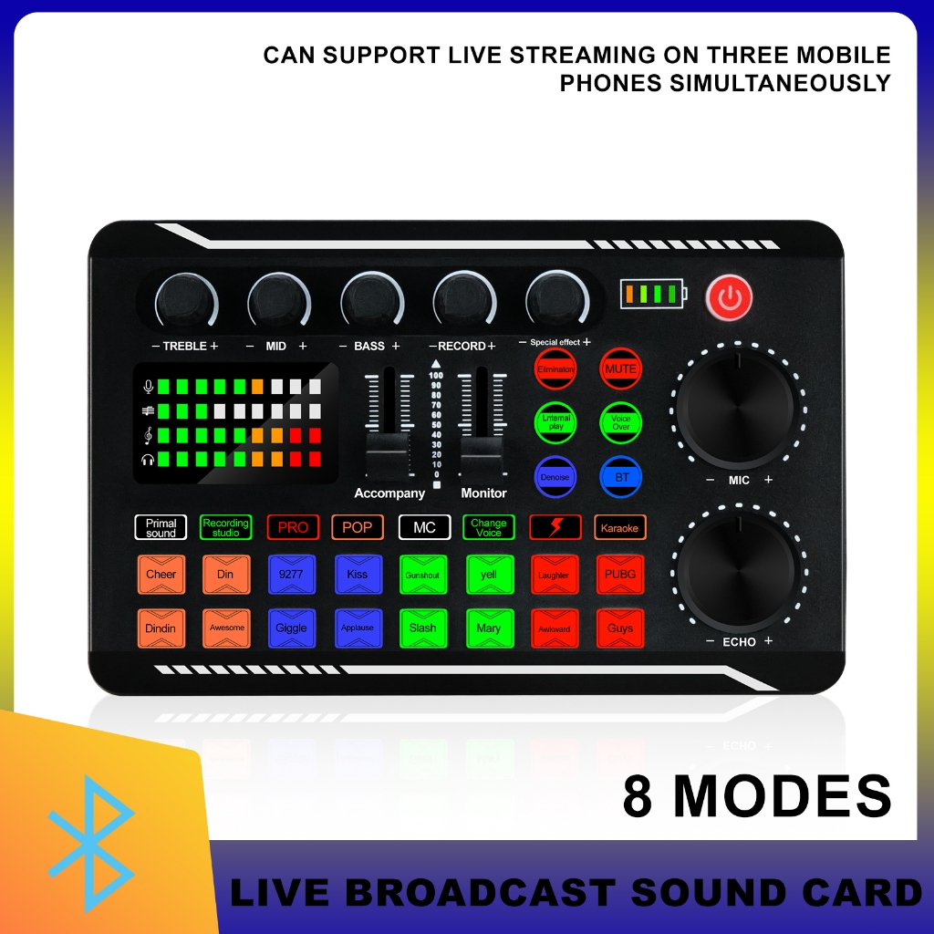F998 Live Sound Card Audio Mixer Podcast Audio Interface with DJ Mixer ...