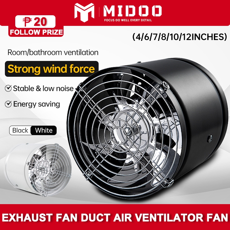 MIDOO Exhaust Fan 4/6/8/10/12Inch Duct Air Ventilator Wall Window Pipe ...