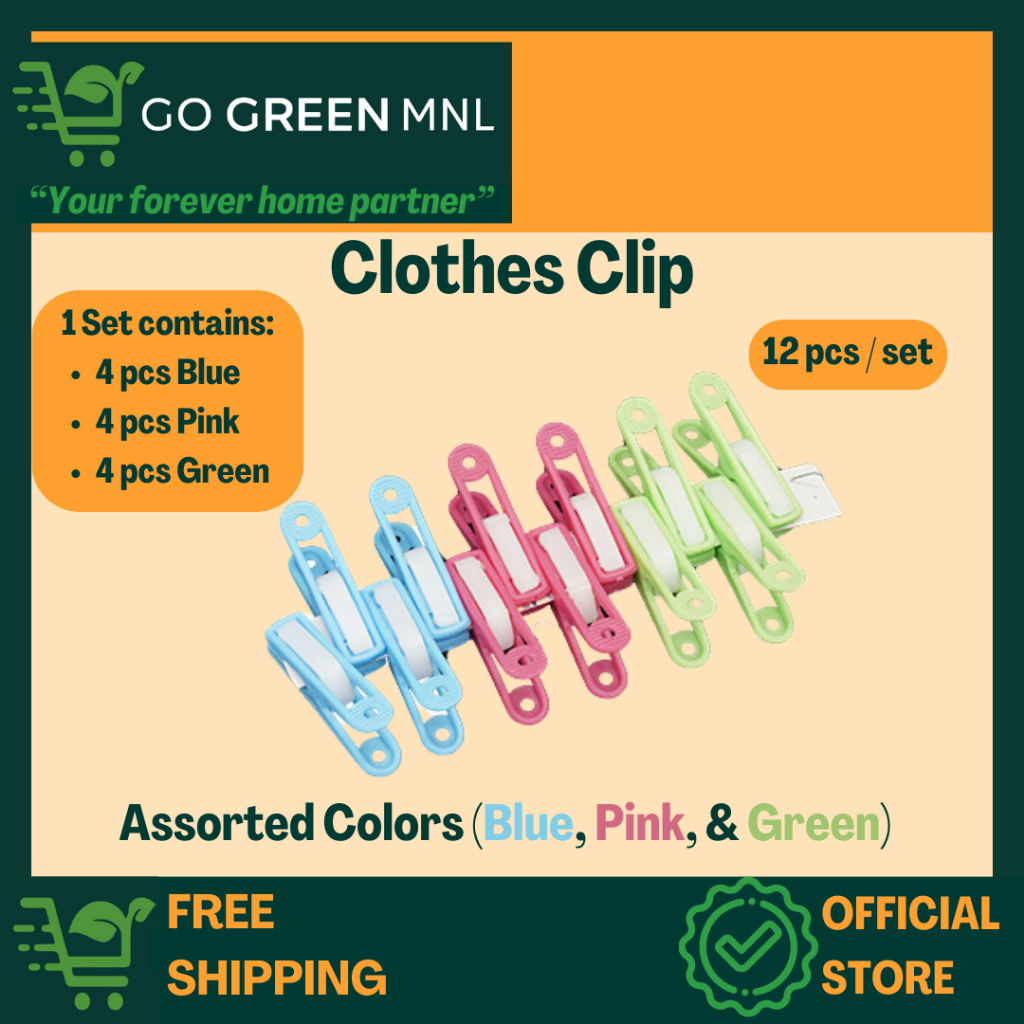 12 pcs Clothes Clip | Sipit | Clothes Grip - 3 Colors Blue, Pink, Green ...