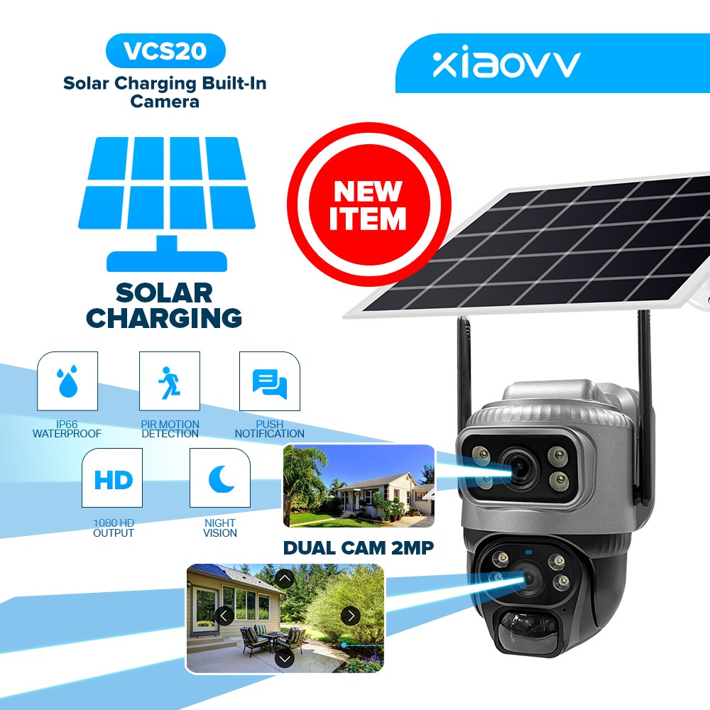 Xiaovv VCS20 Solar-Powered IP66 Waterproof Dual Lens Surveillance ...