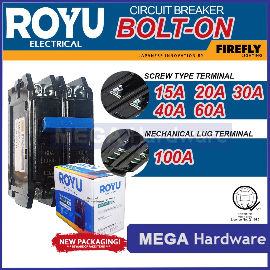 ROYU CIRCUIT SAFETY BREAKER (PLUG IN or BOLT ON) (SCREW TYPE) | Shopee ...