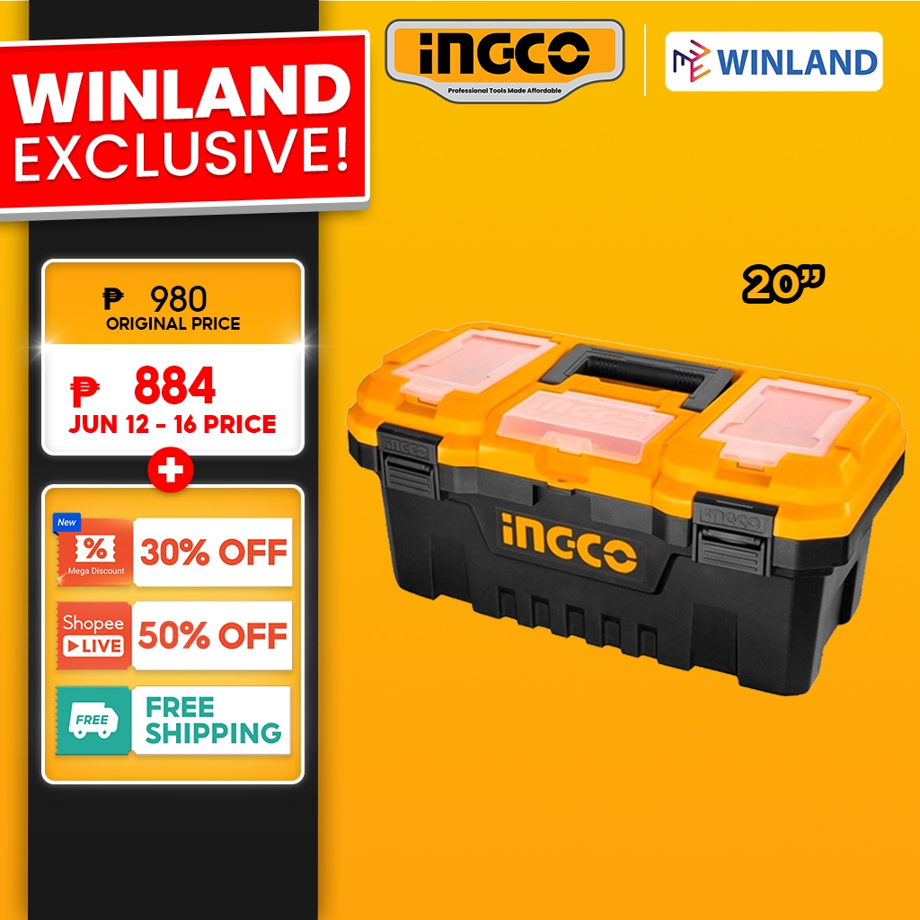 Ingco by Winland 20 inches Plastic Tool Box Storage Organizer Case ...