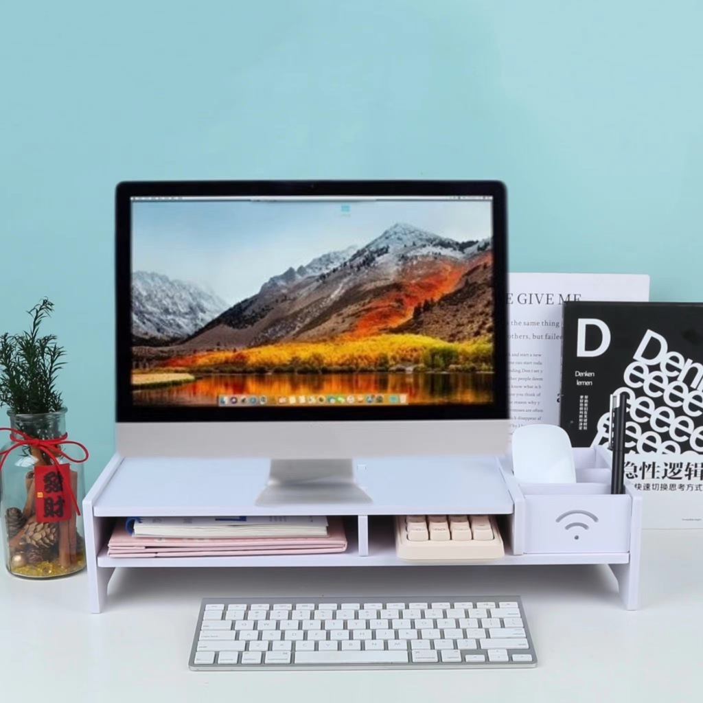 Computer Booster Shelf Office Desktop Booster Shelf With Drawer Storage ...