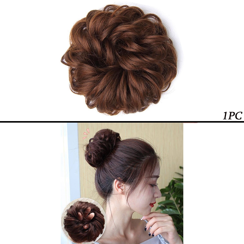 【YAN】Curly with Elastic Band Synthetic Scrunchies Messy Hair Bun Updo ...