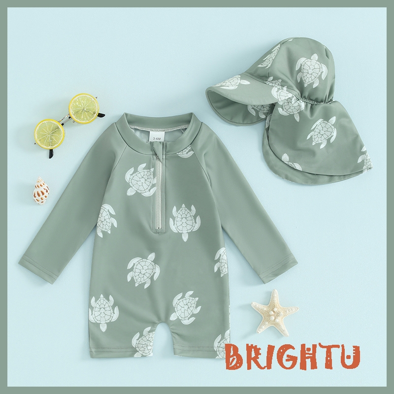 *BRIGHTU* Boys Rash Guard Swimsuit Rompers Long Sleeve Turtle Print ...