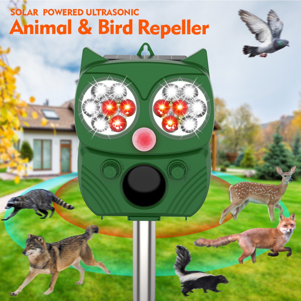 Bird Repeller Solar Ultrasonic Animal Dog Repellent Rat Cat Pigeon ...