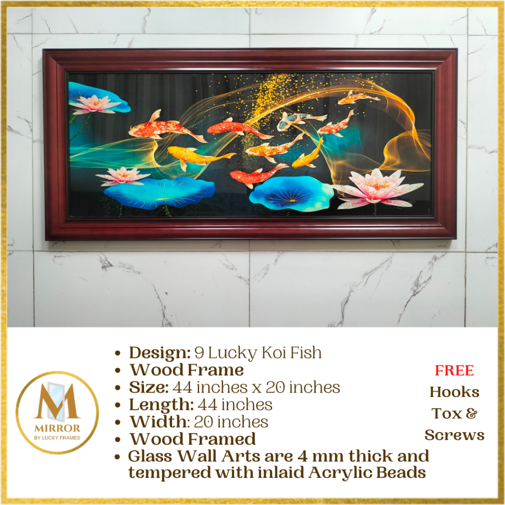 9 Koi Fish Wall Decor Wood Frame 44 inches x 20 inches | Shopee Philippines