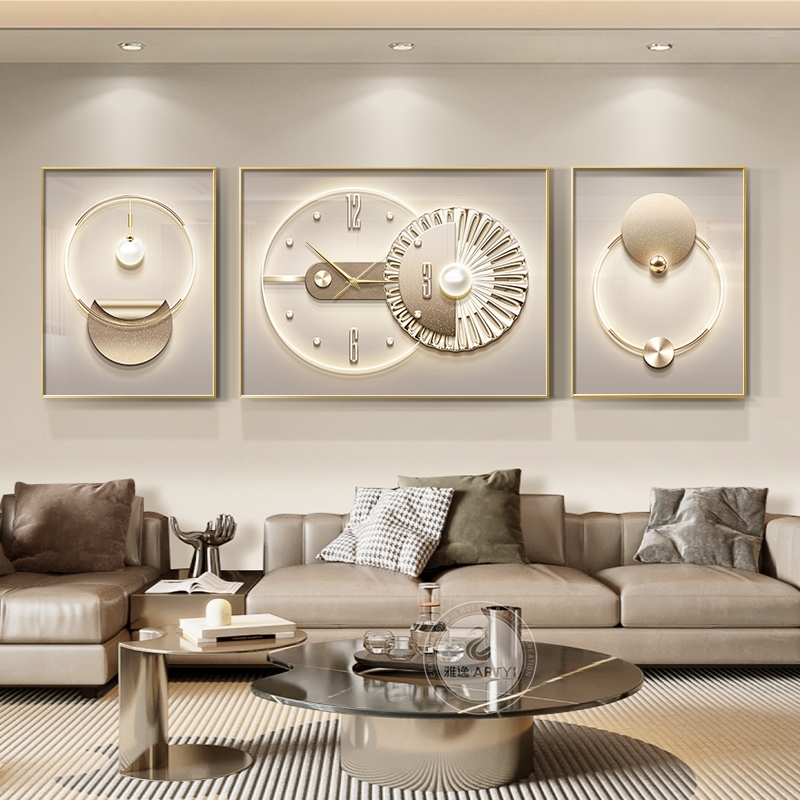 Modern wallpaper clock mural with Alu frame Clock Triptych Decorative ...