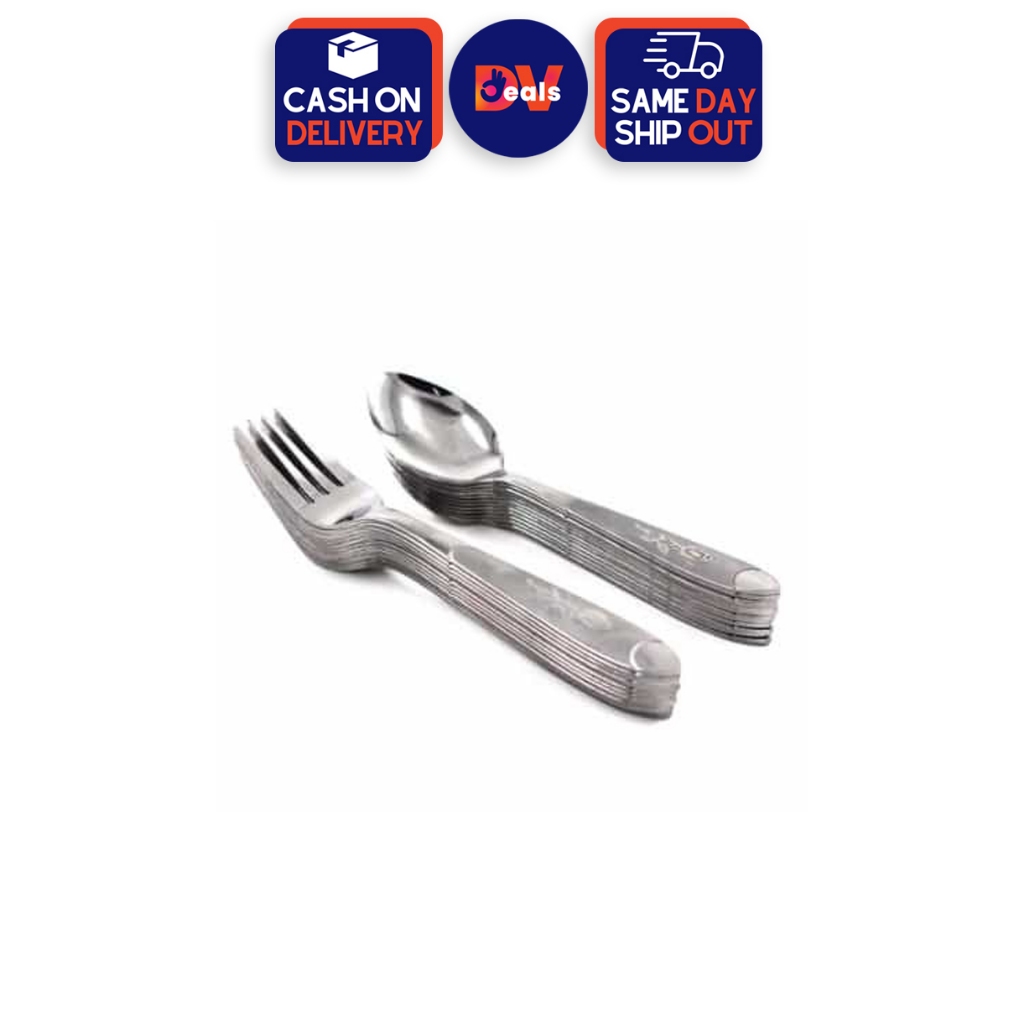 DVDeals 12pcs Stainless Spoon Fork Dinner Extra-Fine Dessert Spoon and ...