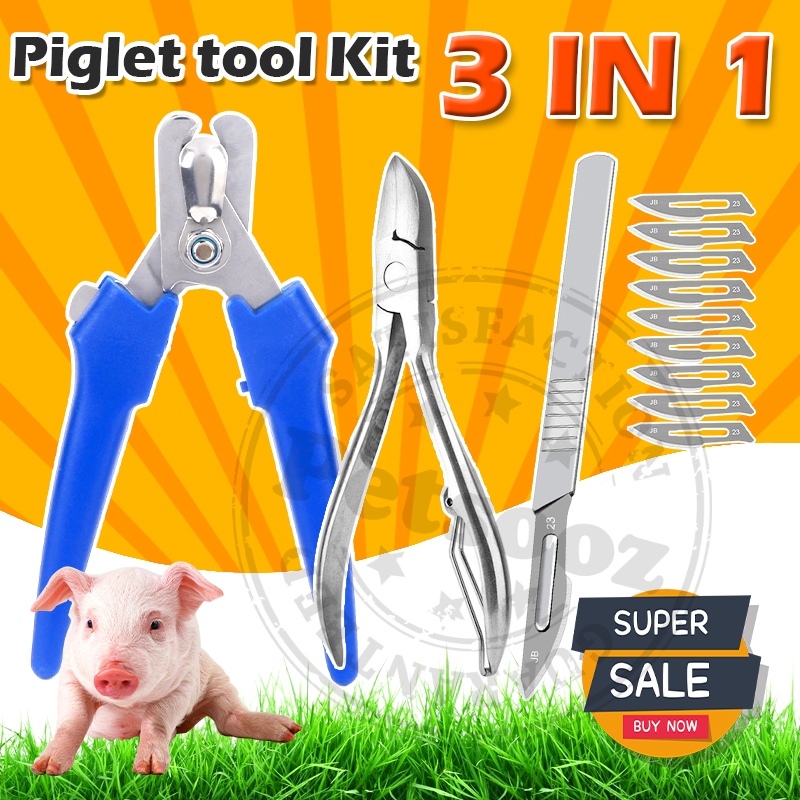 3 In 1 Piglet kit Pig tail cutter + Piglets teeth cutter + 10Pcs ...