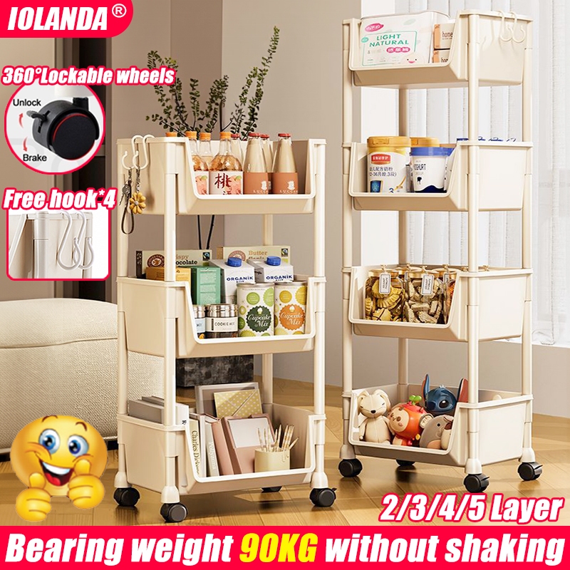 Free 4 hook 2/3/4/5Layer Moving Rack Trolley Cart Book Storage Rack ...
