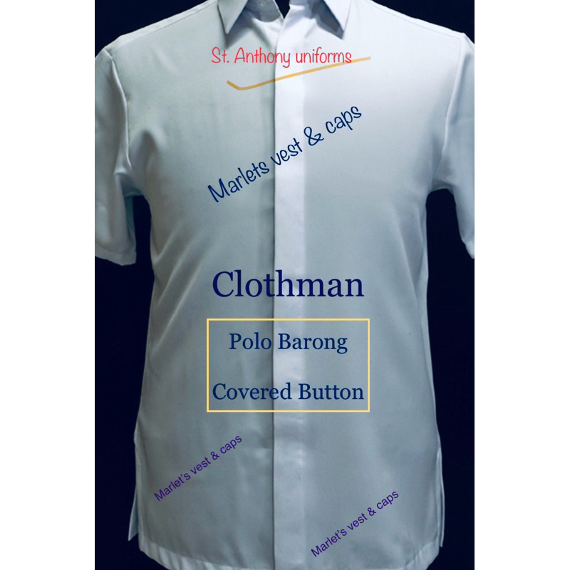 Polo Barong Covered Button St. Anthony uniforms white Clothman w/ Slit ...