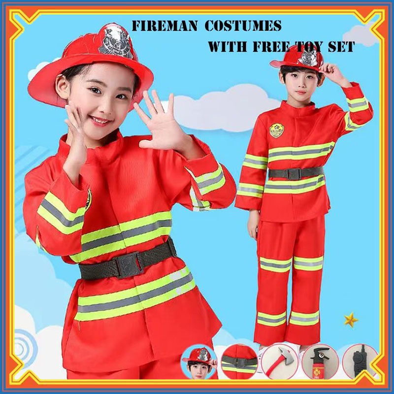 Fireman Costumes For Kids Firefighter Uniform Children Role Play Work ...