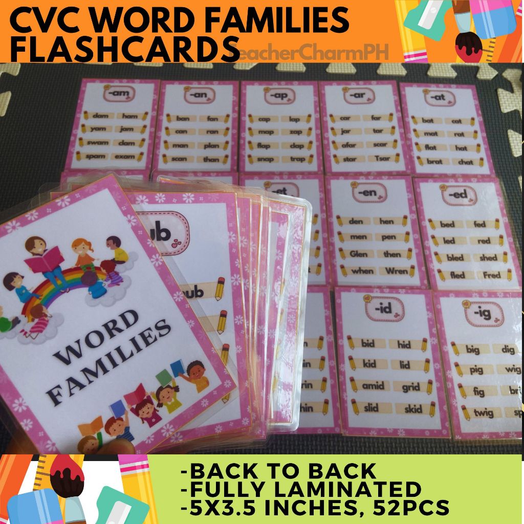 CVC Word Families Laminated Educational Flashcards | Shopee Philippines
