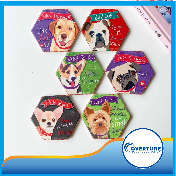 Hexagon Cute pet dog Wooden Wall Hanging Decor | Shopee Philippines