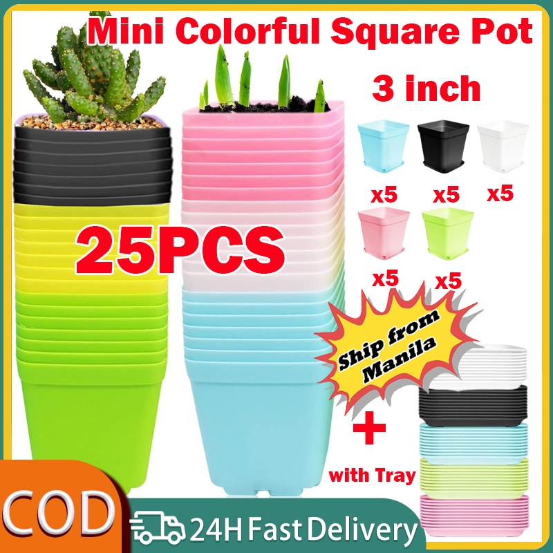 25PCS 3 inch Gardening supplies succulent small square pots colourful ...